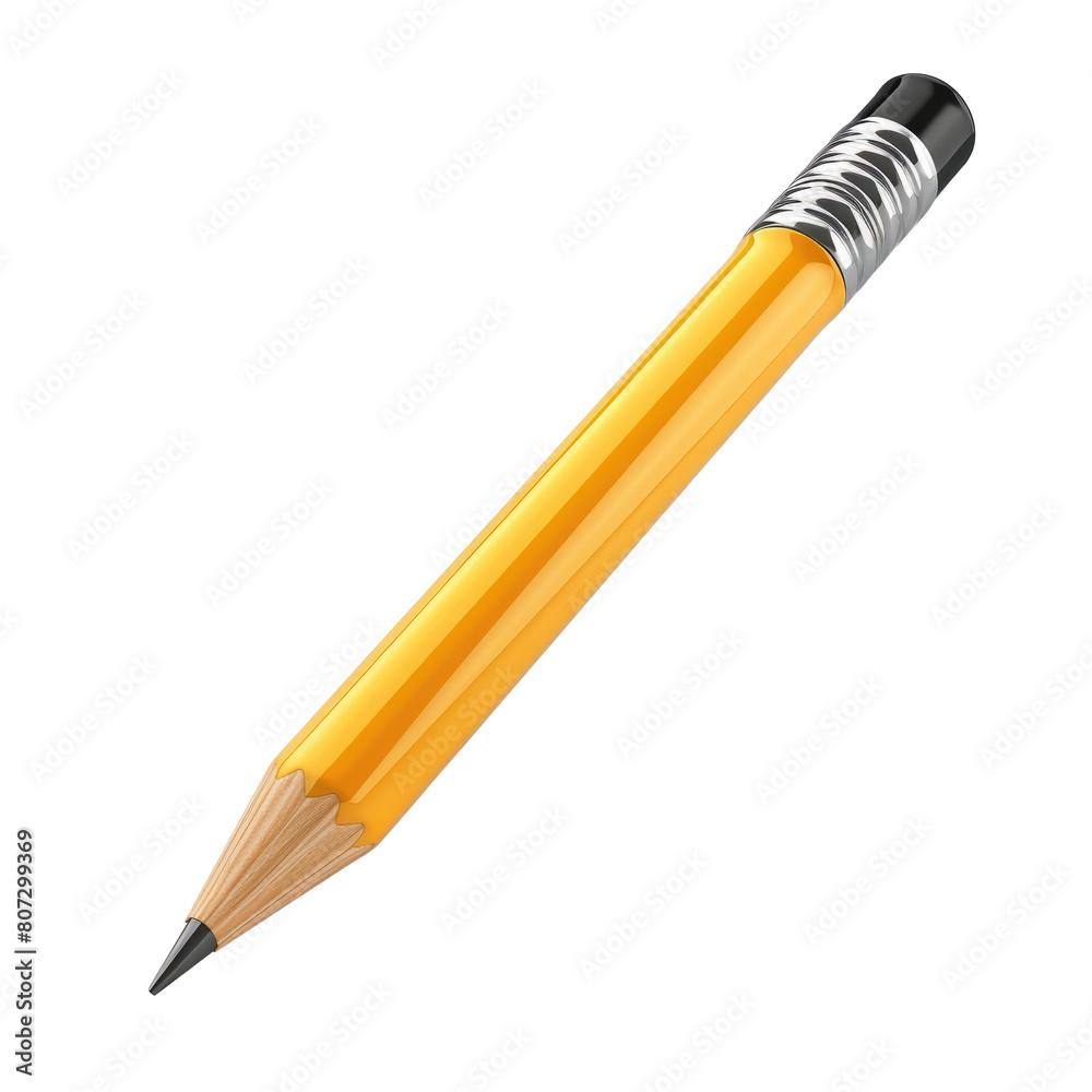 Orange pencil icon 3D render isolated on white, transparent background ...