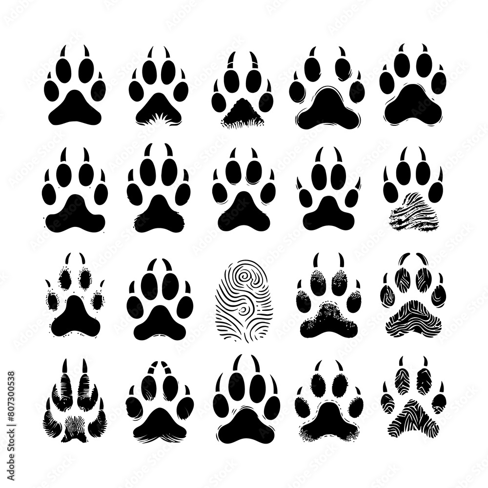 Set of animal paw prints. Paw prints, icon. illustration. Dog, puppy ...