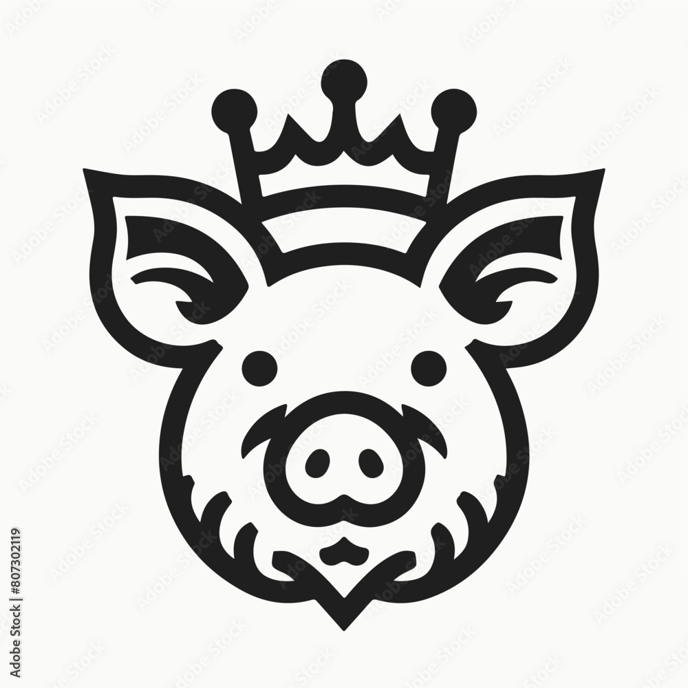 Sign crown king pig. Isolated black silhouette pig on white background ...