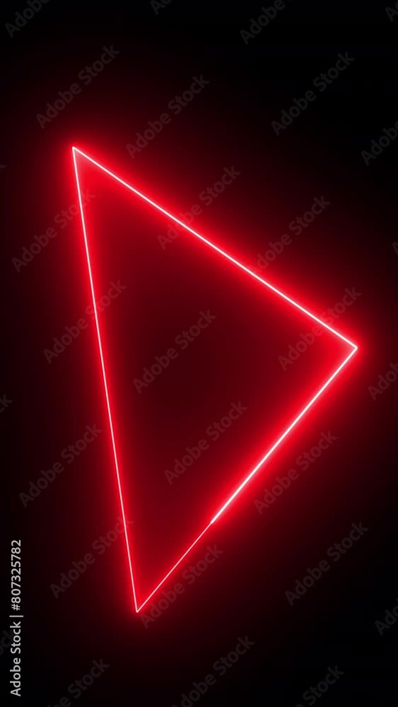 Abstract looping background with red triangle neon frame. Moving ...