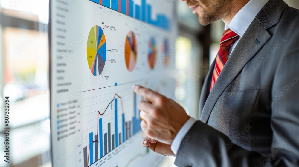 Professional examining a porter's five forces strategy graph up close ...