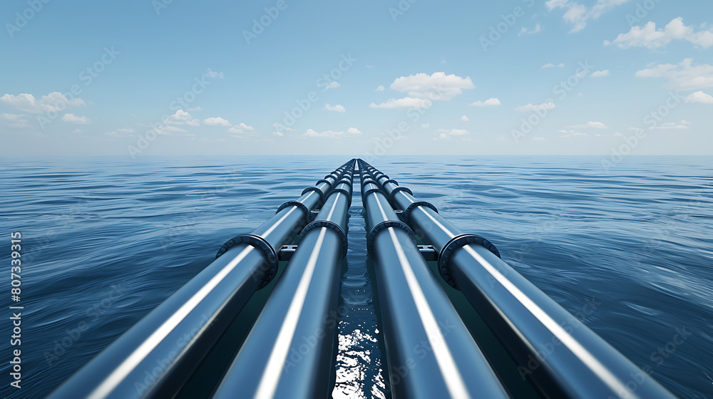 The image depicts a series of large, parallel pipes extending over the ...
