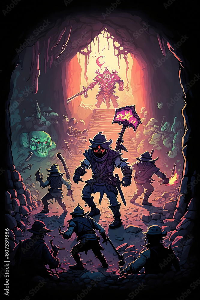 goblins fighting in a cave game asset generative ai Stock Illustration ...