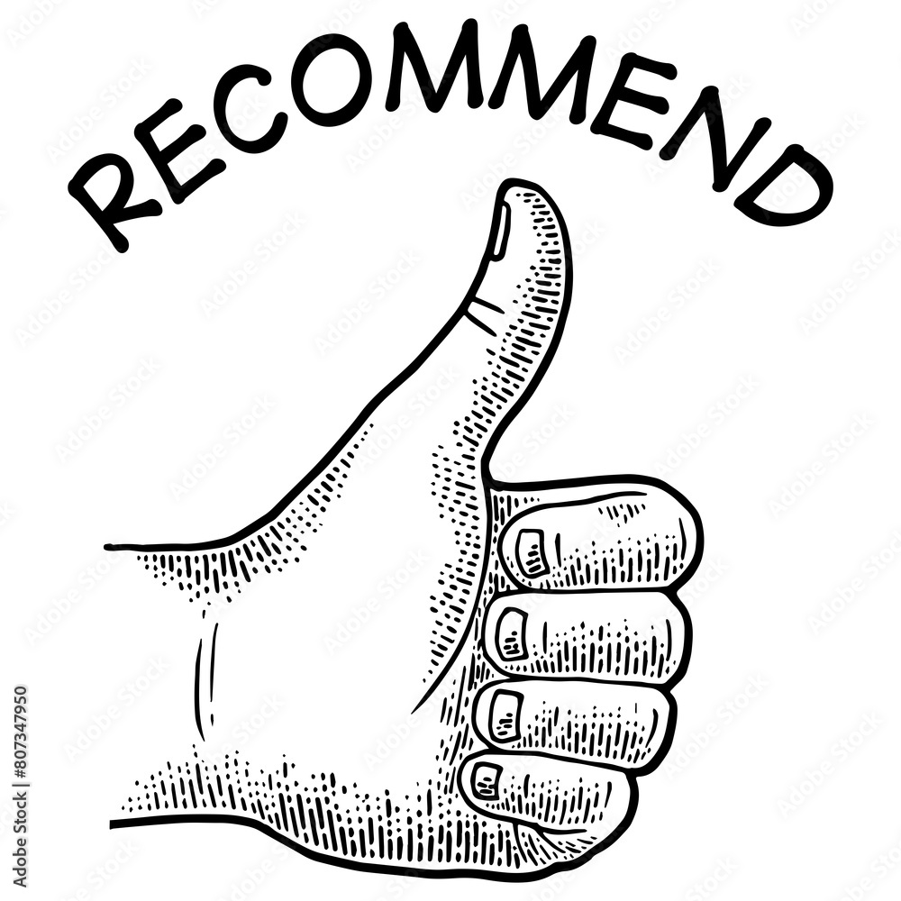 Thumb up recommend hand gesture sketch engraving PNG illustration ...