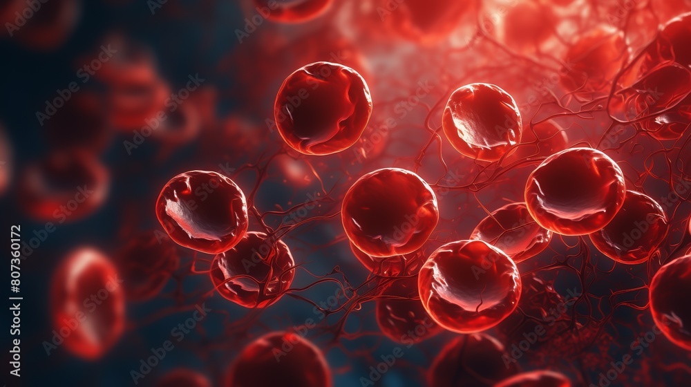 High-resolution image of blood cells in a vein, realistic textures ...
