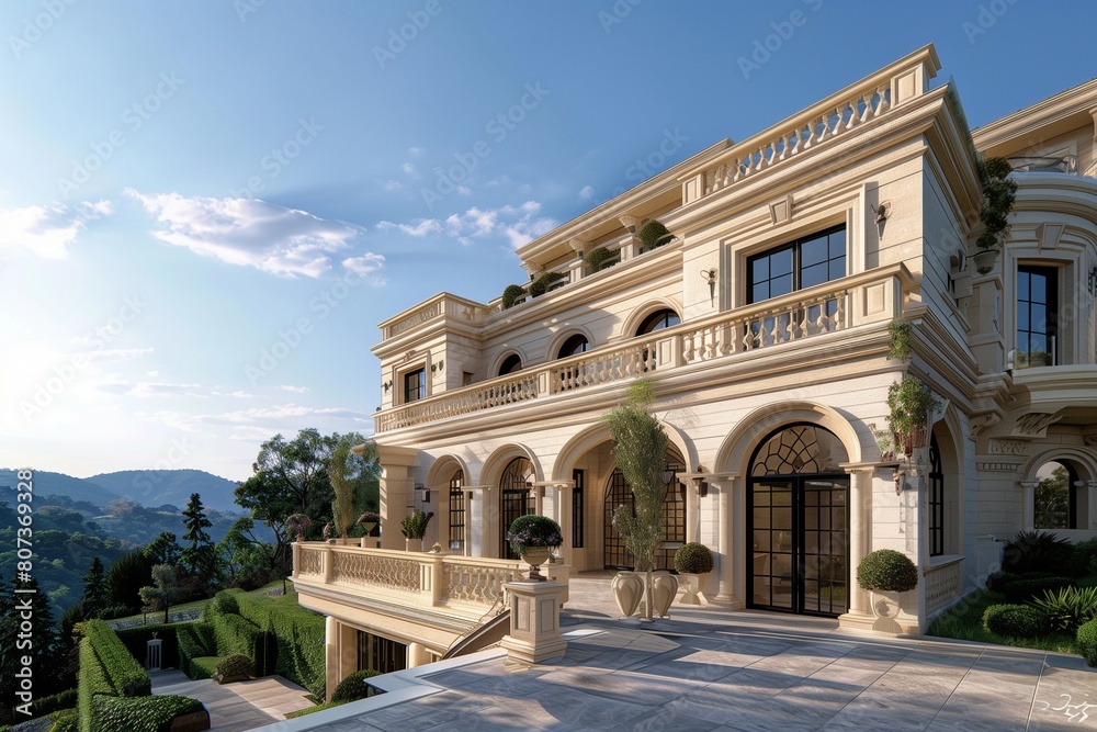 Luxurious mansion on a hill, combining classic and contemporary design ...