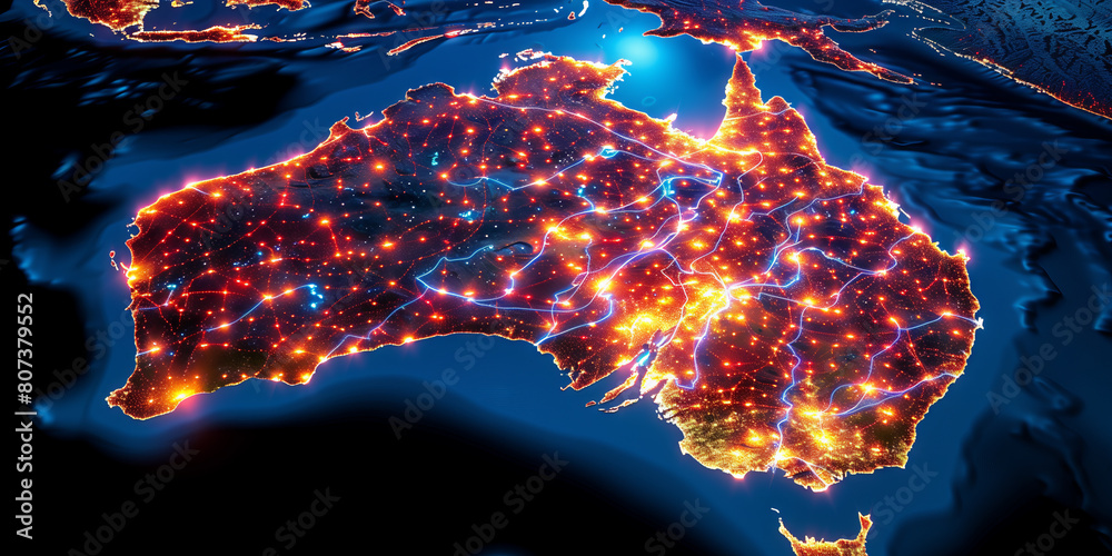 Digital map of Australia, concept of global network and connectivity ...