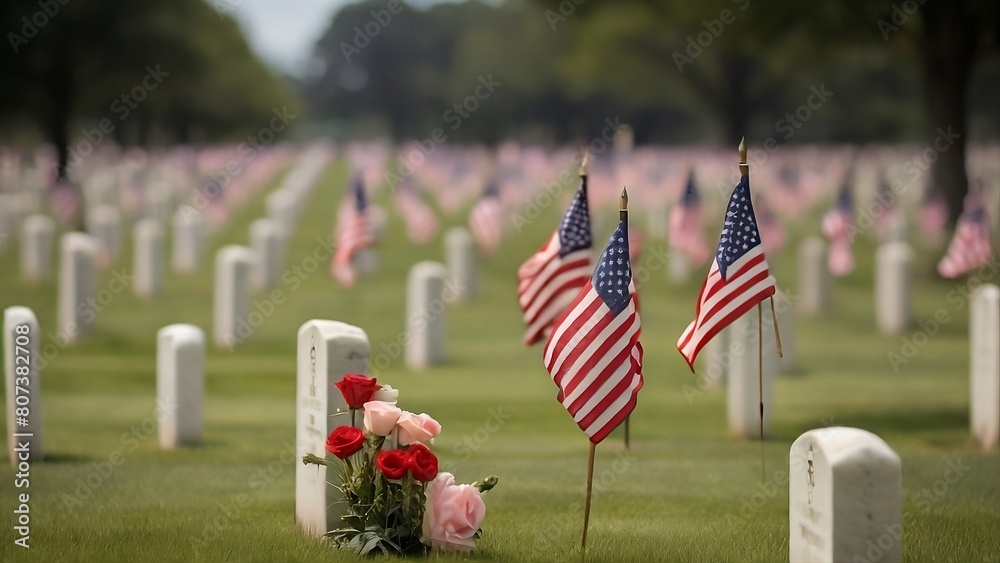 Small American flags and headstones at National cemetary- Memorial Day ... Small American flags and headstones at National cemetary- Memorial Day ...