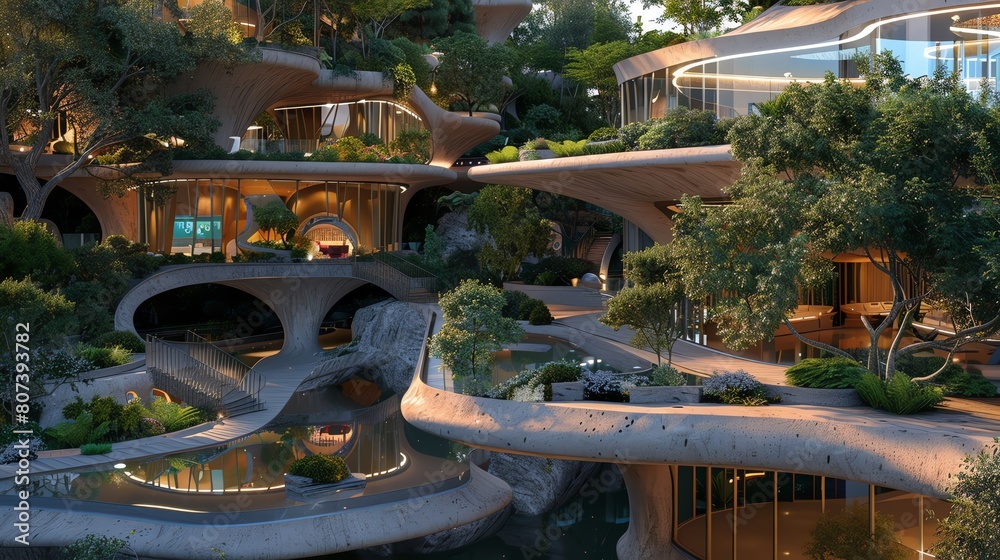 Produce a vivid, photorealistic digital rendering of the Worms-eye view ...