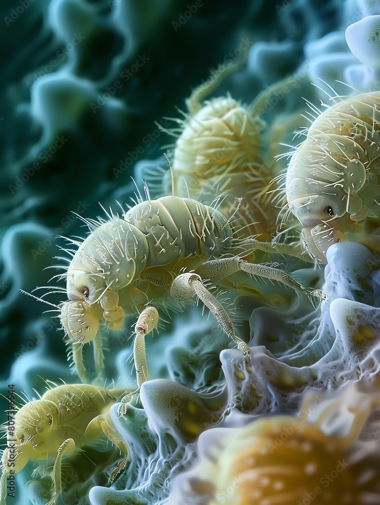 An up close look at a group of aphids on a plant, with their sharp ...