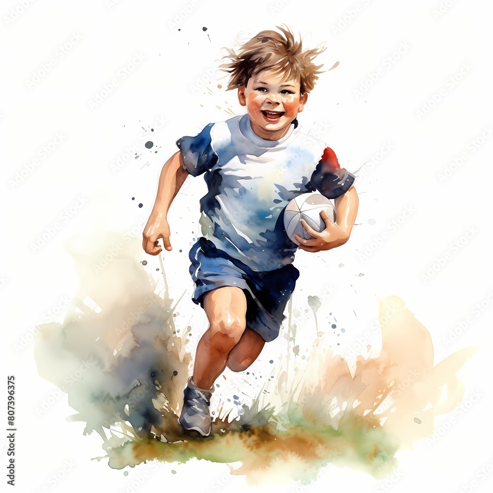 Rugby. Child rugby clipart. Watercolor illustration. Generative AI ...