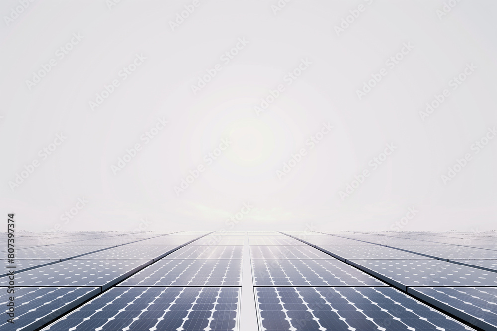 symmetrical layout of solar panels in 3D rendering, illustrating the ...