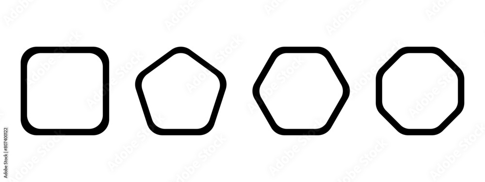 Set of geometric frames with rounded corners. Square, pentagon, hexagon ...