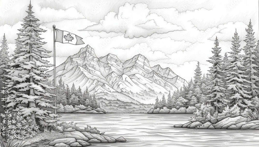 Coloring pages or educational cards featuring Canadian symbols such as ...