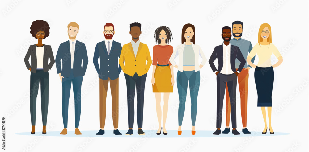 7 business people of different races and nationalities standing ...