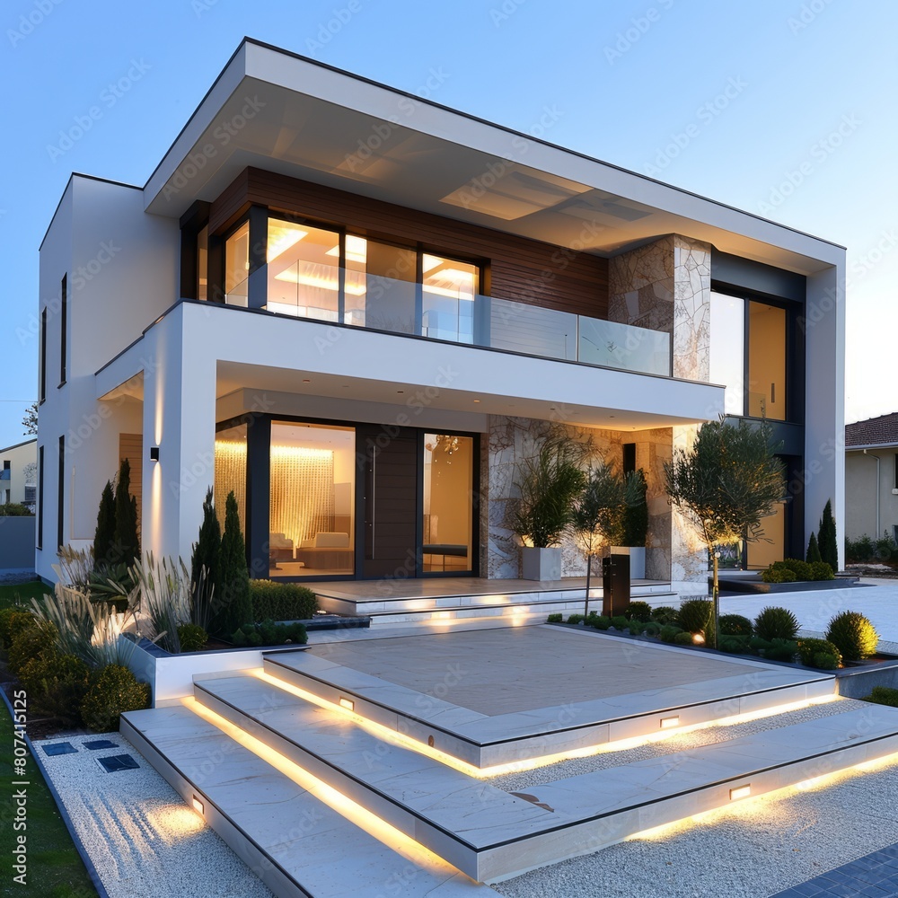 Simple, elegant and modern house The entrance and front yard have been ...