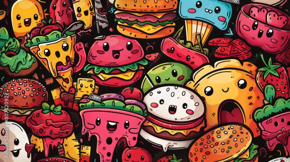 food character illustrations, vibrant cartoon characters of favorite ...