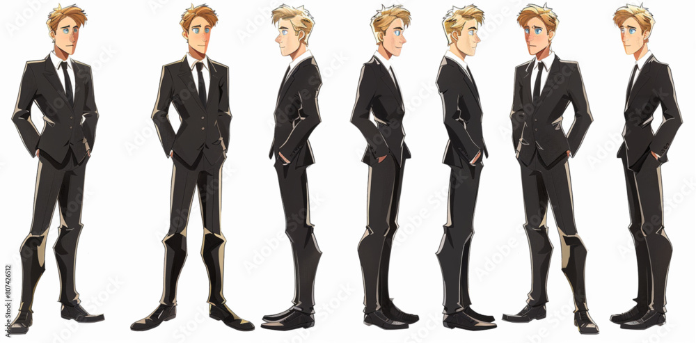 cartoon blond man in suit character, multiple poses and expressions ...