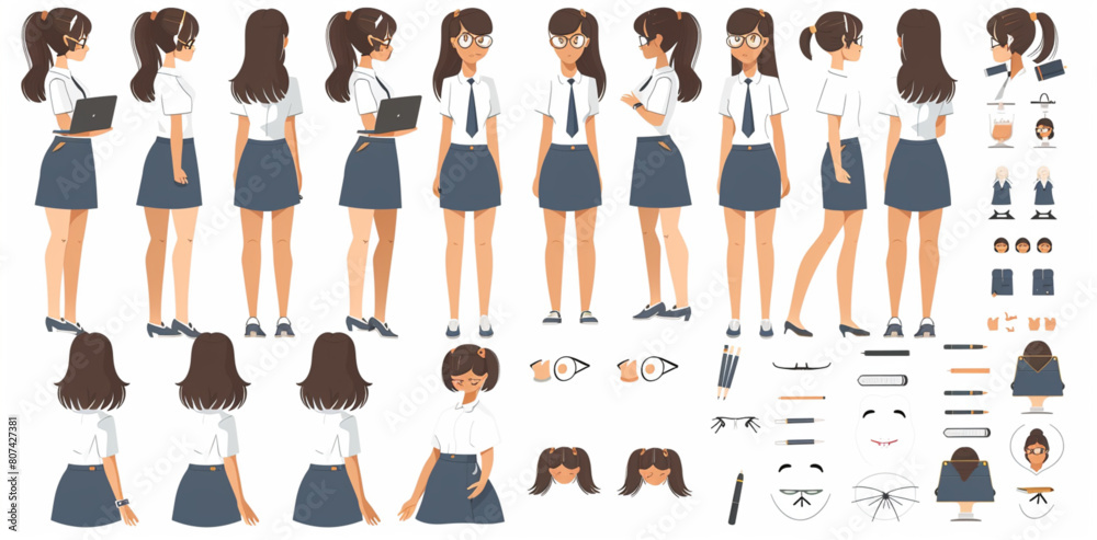 Vecteur Stock character creation sheet of a business woman with long ...