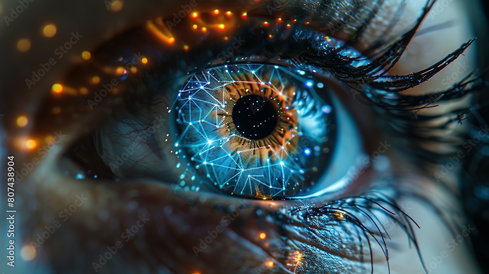 Eye of futuristic and Innovative, eye with binary code, eyes and vibrant neon neural network ...