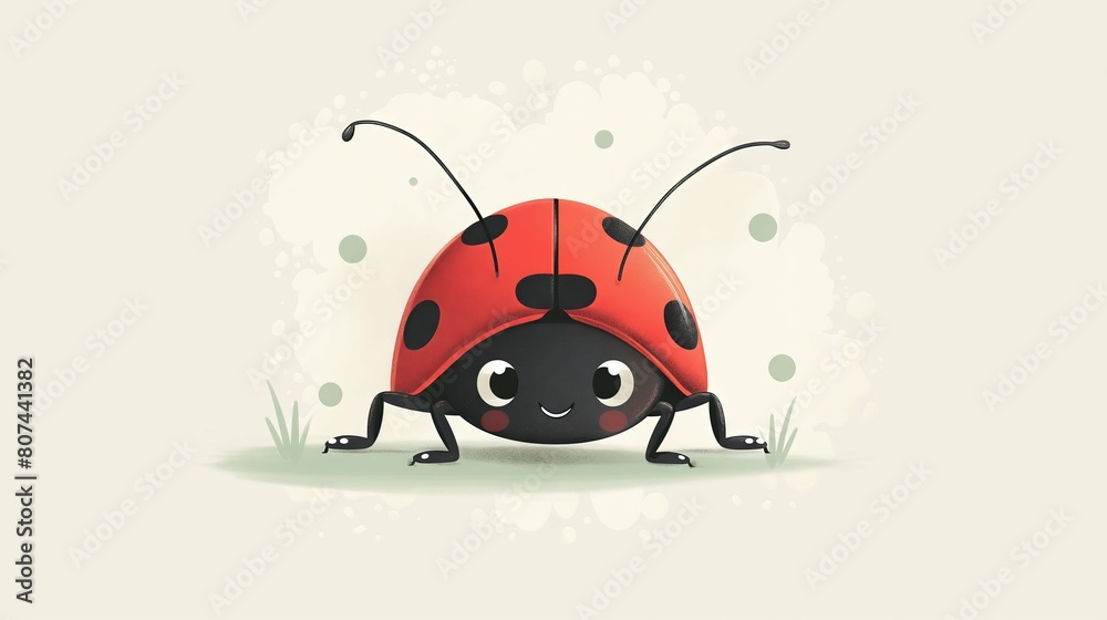 Cute smiling ladybug on a white background style cartoon. kids print or ...