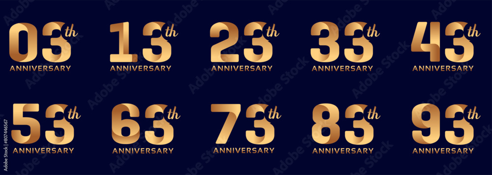 collection of anniversary logos from 3 years to 93 years with gold ...