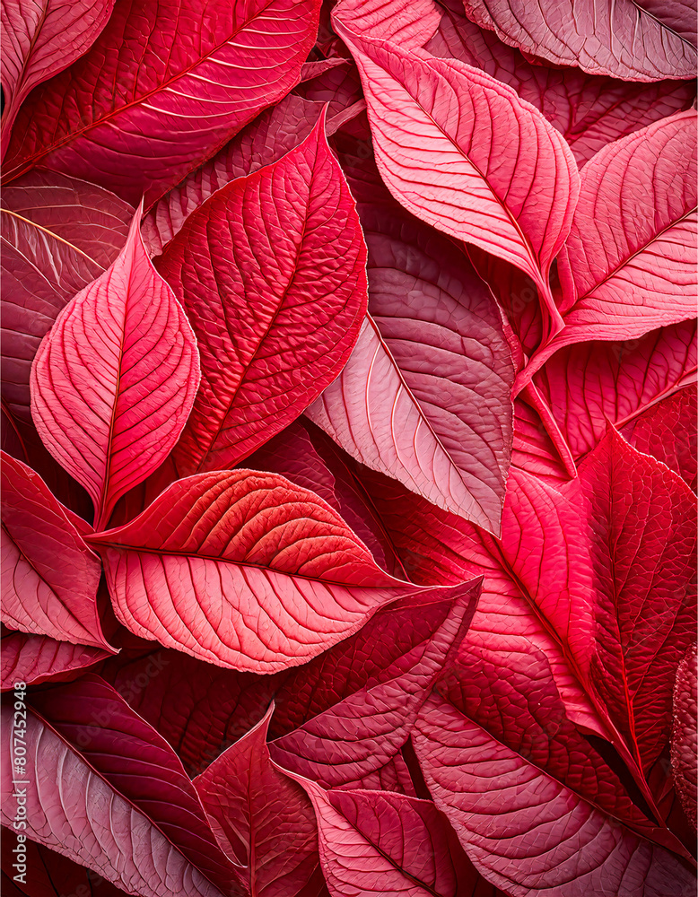 Decorative red leaves texture background, with intricate vein patterns ...