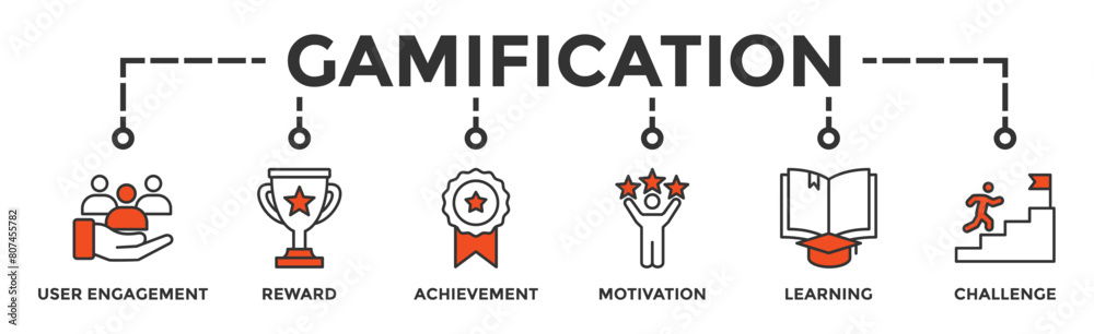 Gamification banner web icon vector illustration concept with icon of user engagement, reward ...