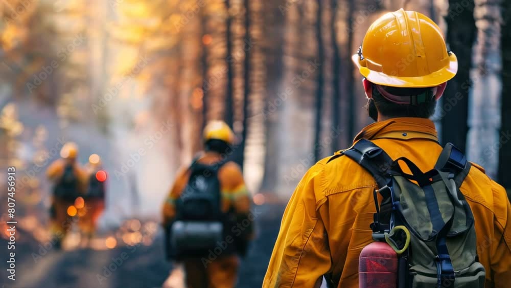 Firefighters in protective gear extinguishing forest fire Stock Video ...