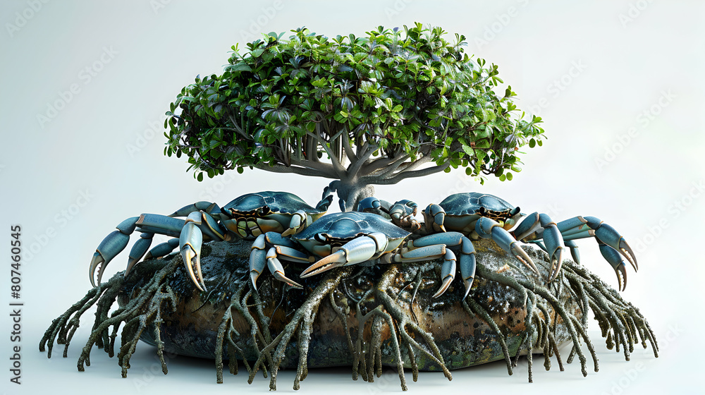 Mangrove Crabs Climbing Tree Roots: 3D Flat Icon Depicting Crabs ...