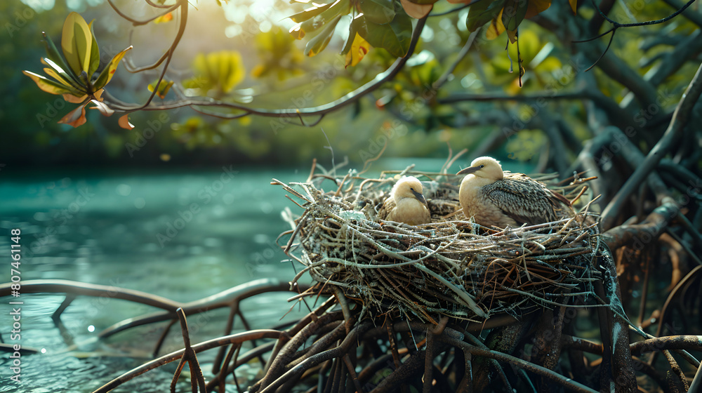 Birds Nesting Among Mangrove Roots: Photo-realistic Concept ...