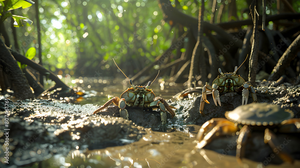 Immersive Photo Realistic Fiddler Crab Burrowing into Mangrove Mud and ...