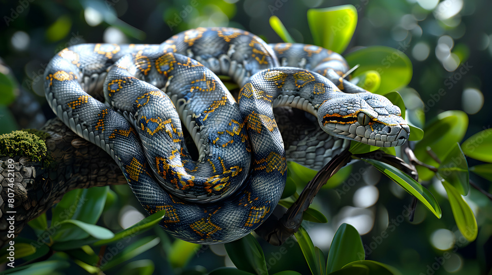 Mangrove Snakes Coiled on Branches: Embracing the Canopy Life in a ...