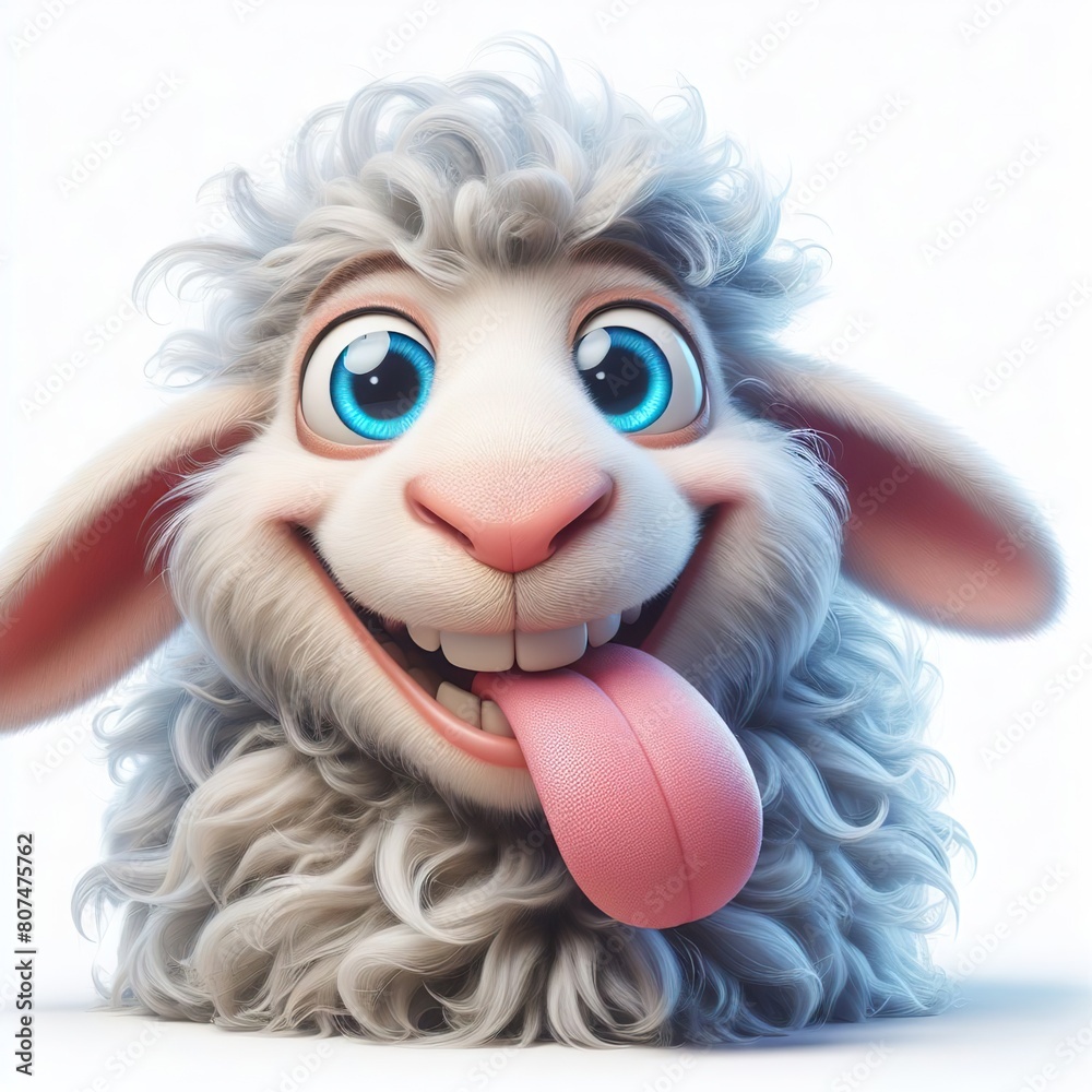 a photorealistic whimsical cartoon sheep with a mischievous grin. The ...
