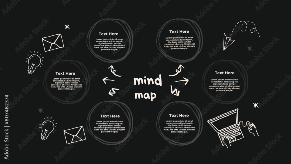 Vetor de Dark Black Brushstrokes Mind Map Brainstorm, Adobe Illustrator ...