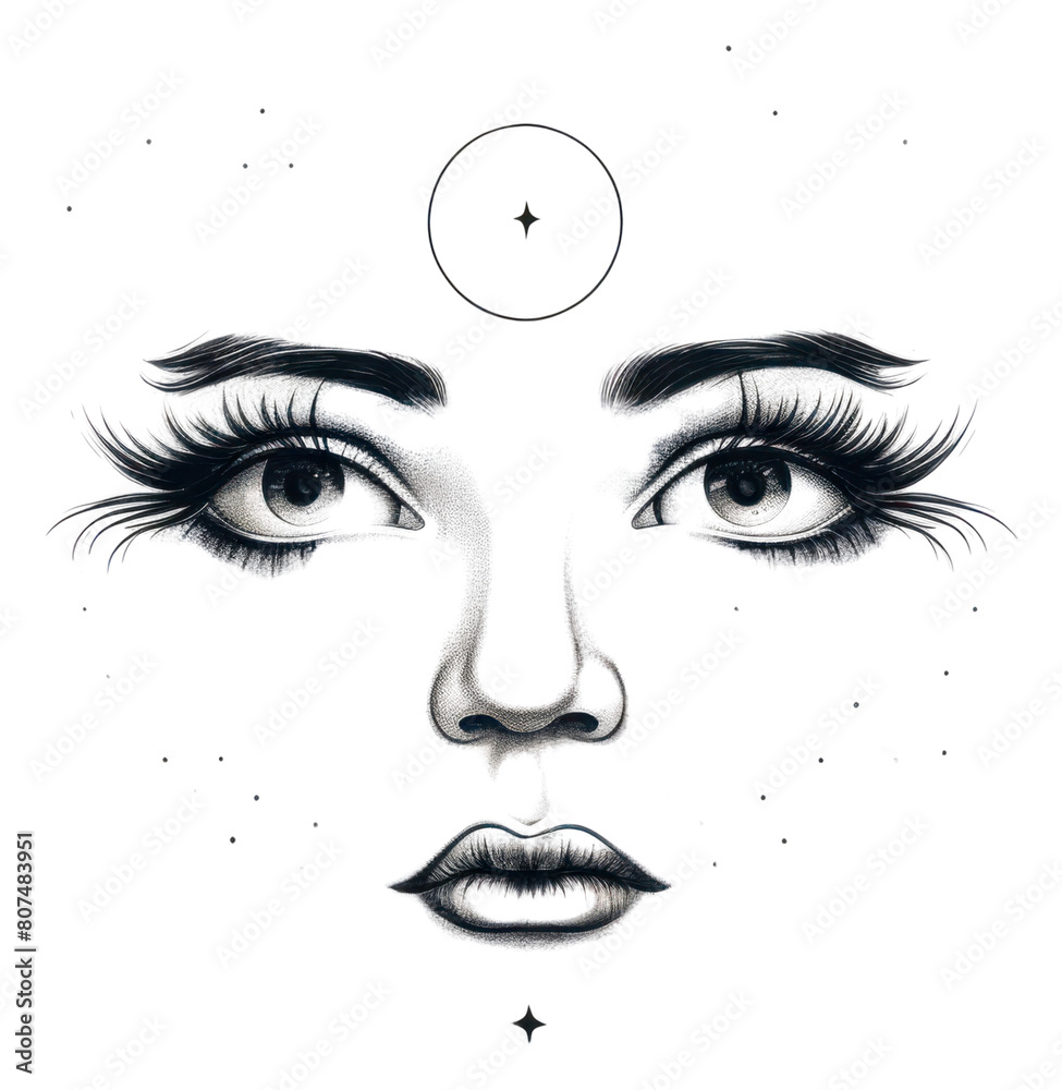PNG Female face with third eye drawing portrait sketch. Stock ...
