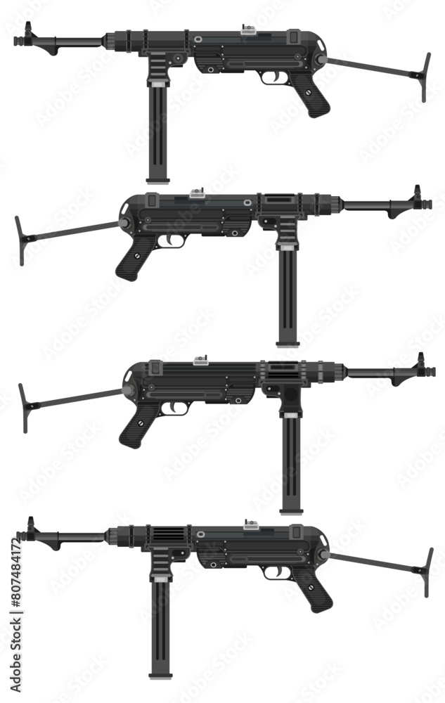 Vetor de WW2 German Submachinegun Weapon Models do Stock | Adobe Stock