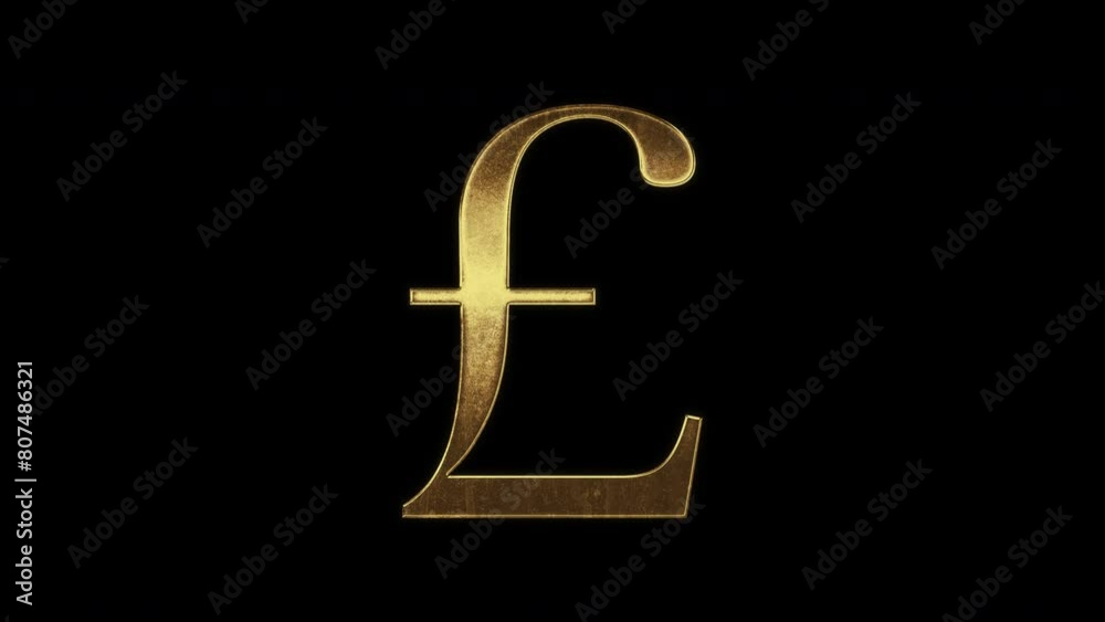Golden pound mark like gold leaf with shiny outline, alpha channel ...