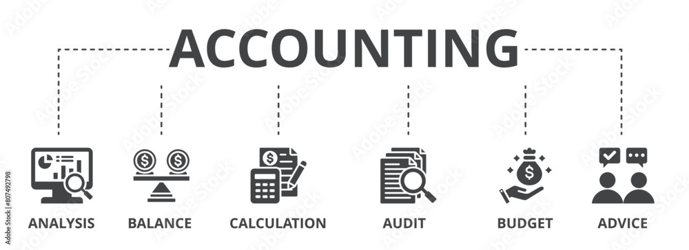 Accounting concept icon illustration contain analysis, balance ...