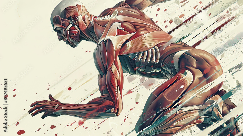 Highly detailed illustration of human muscle anatomy in motion ...
