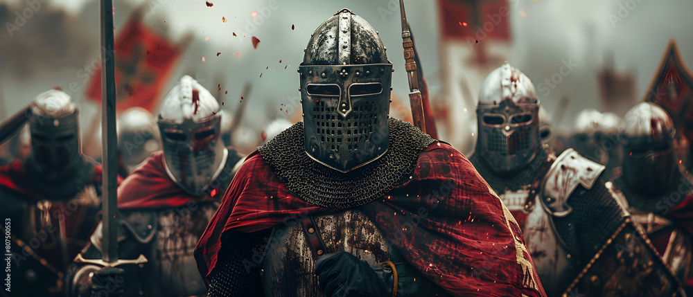The majestic appearance of seasoned medieval knights in battle, armed ...