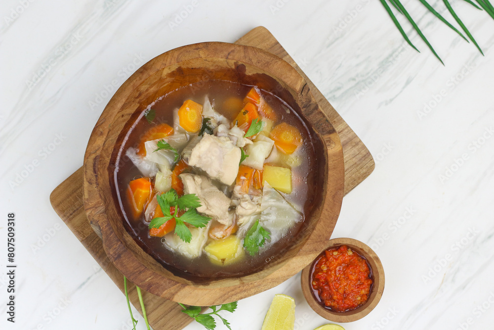 Chicken vegetables soup, Indonesian popular chicken soup made with ...
