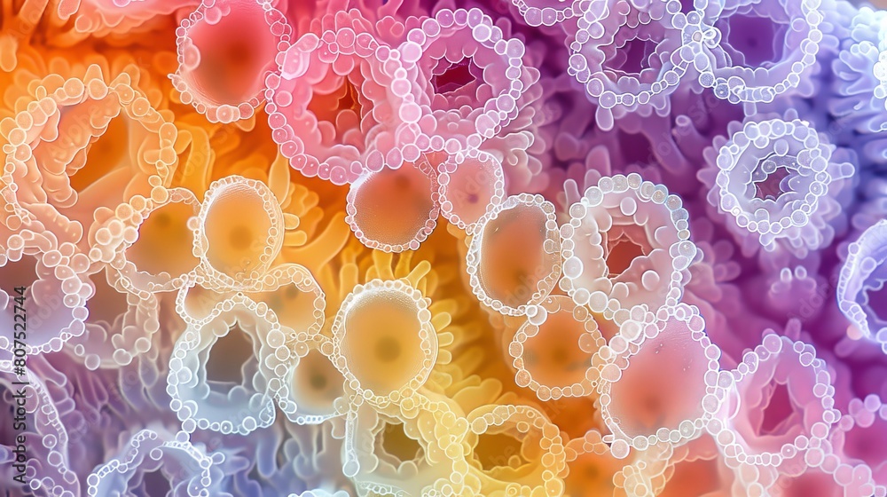 Rainbow gradient of bio-engineered cells under a microscope Stock ...