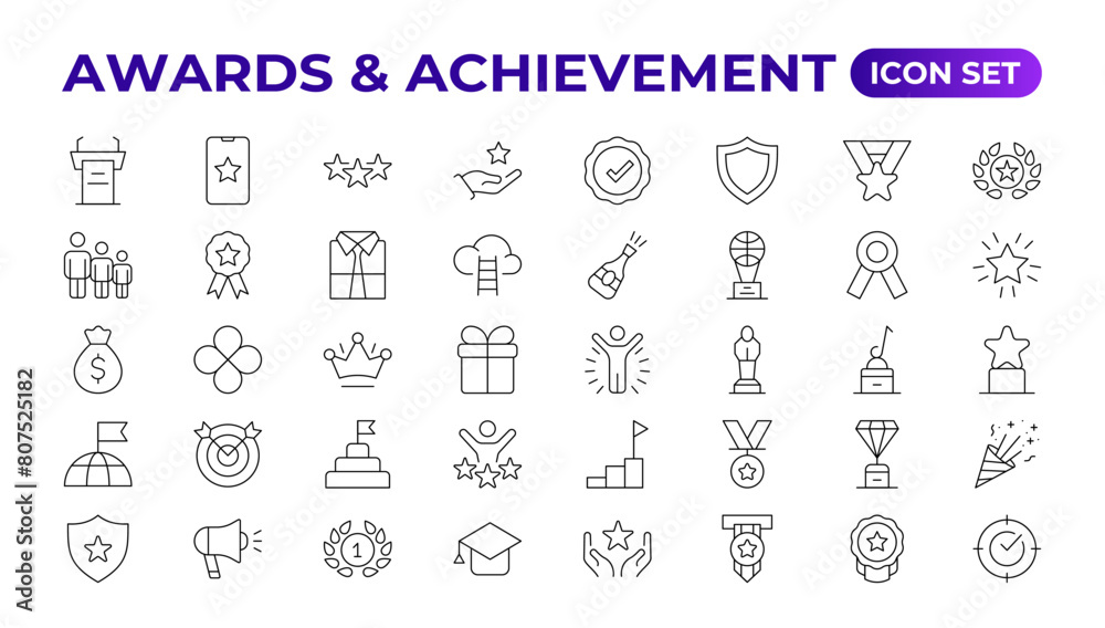 Reward icon set vector. Success icon, Contains icons prize, trophy ...