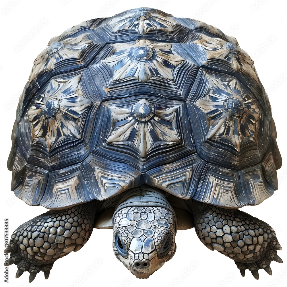 Frontal view of a Radiated tortoise on a white background, showcasing ...