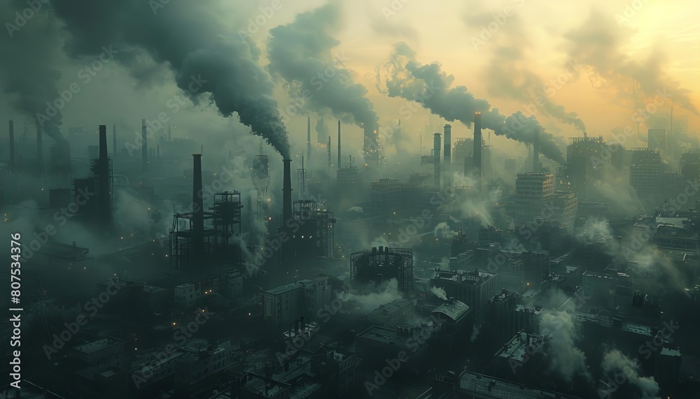 Dutch Angle Industrial Apocalypse Factories emitting smoke at a Dutch ...