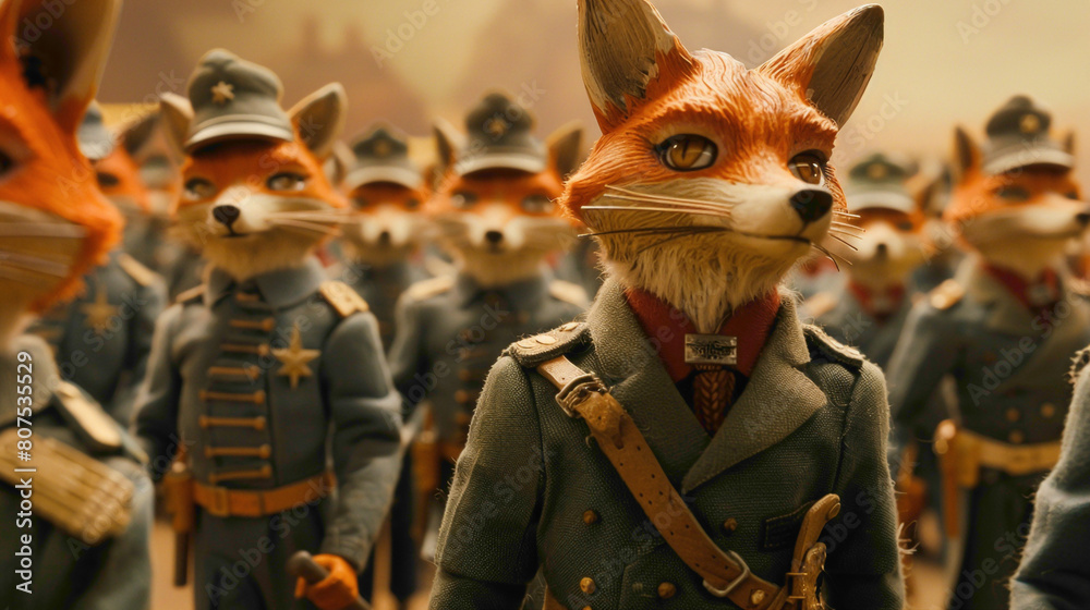 Cute and clever Fox soldier Army in uniform and holding weapon. Stock ...