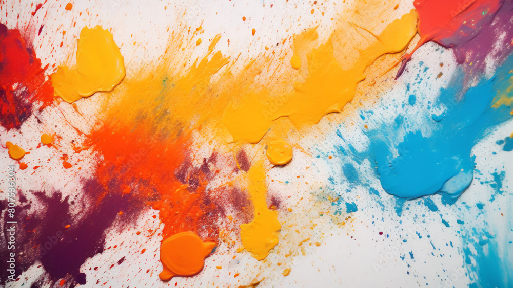 An intricate top-down view of electric orange paint splatters dispersed ...