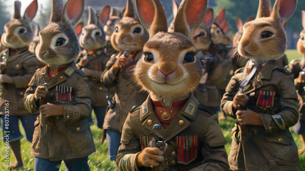Cute Rabbit army parade scene wearing beautiful uniform and holding a ...