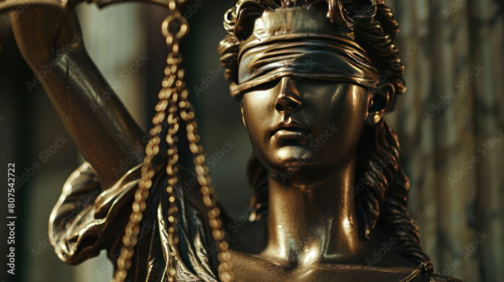 Close up view of the statue of Lady Justice, the symbolic goddess of ...